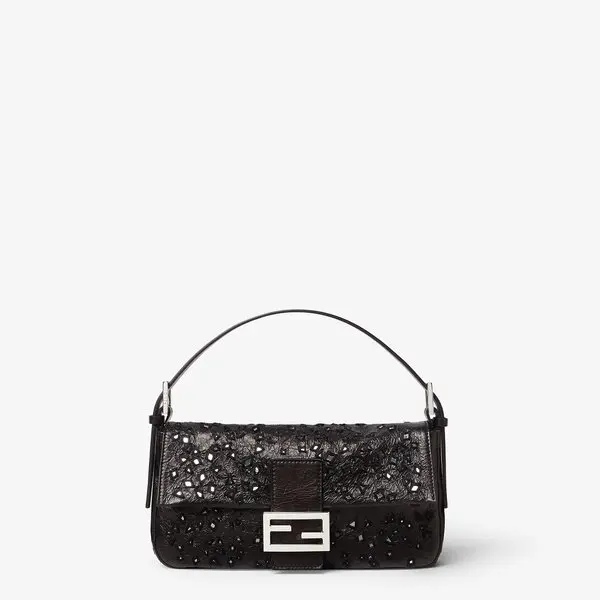 Fendi Baguette® 26424 Crackled Black Leather Bag With Wedge-shaped Mirrors - [black]